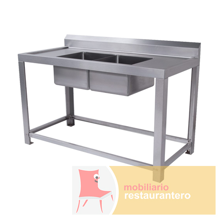 MESA DE TRABAJO CON DOBLE TARJA - Mobiliario Restaurantero