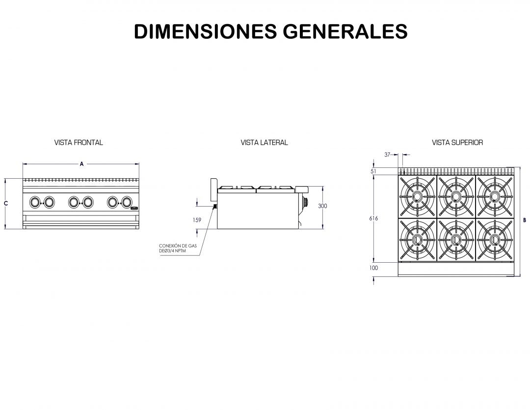 Parrilla 2 Quemadores a Gas CG-20 - Mobiliario Restaurantero